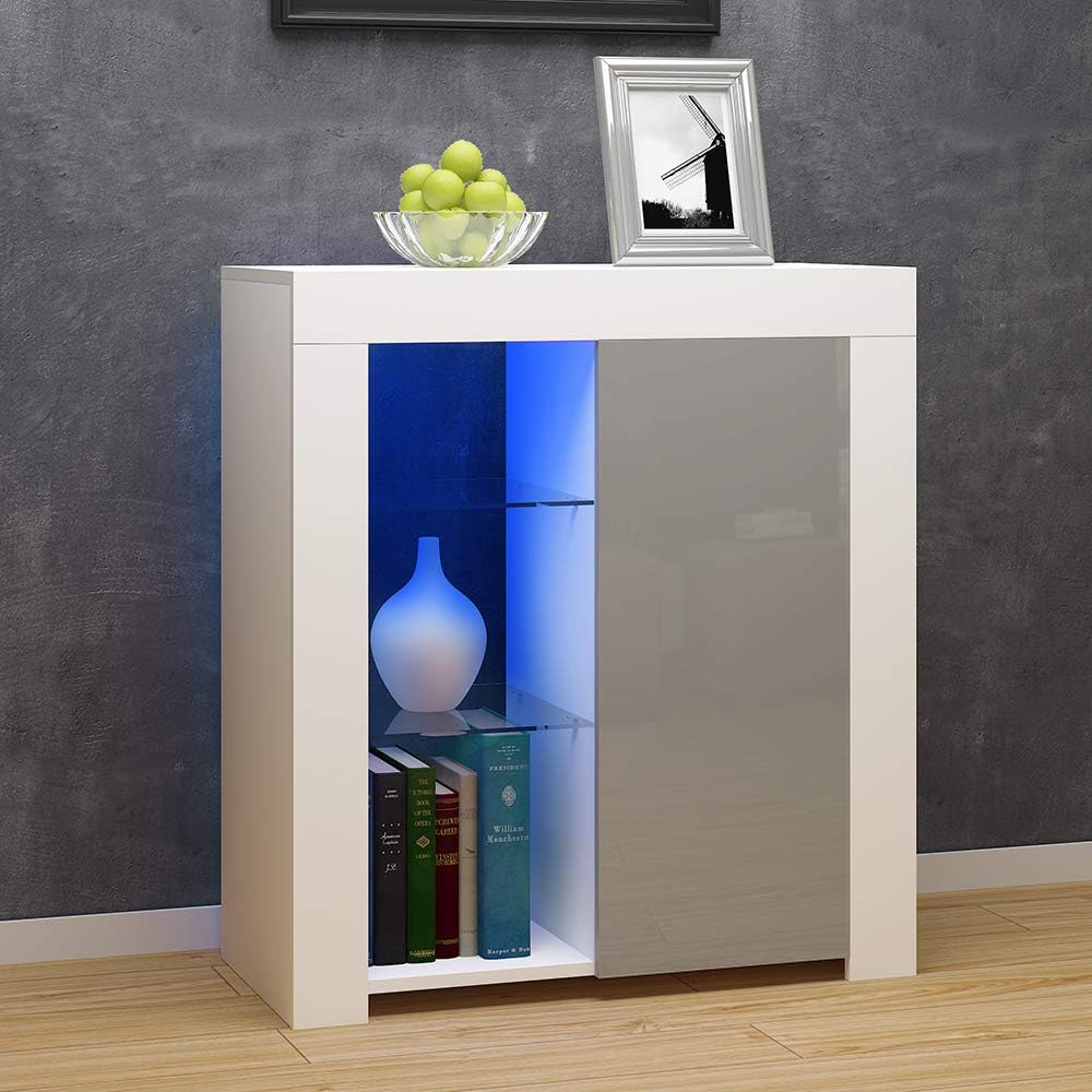 Vida Designs Azura 1 Door Modern LED Sideboard in White, RGB Lights ...