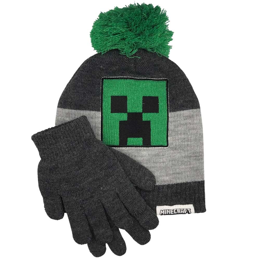 Bioworld Minecraft Creeper Bobble Hat & Gove Set Kids Gaming Gift Ideas ...