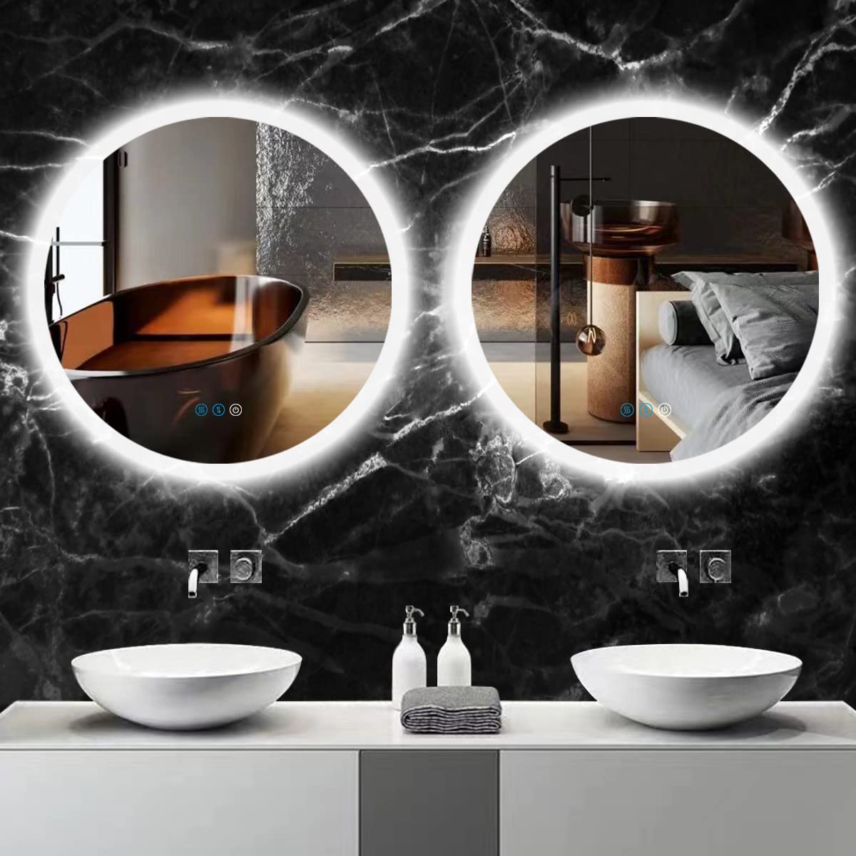 THEKLA Backlit Bathroom Round LED Mirror 24 inch Round Lighted Mirror ...