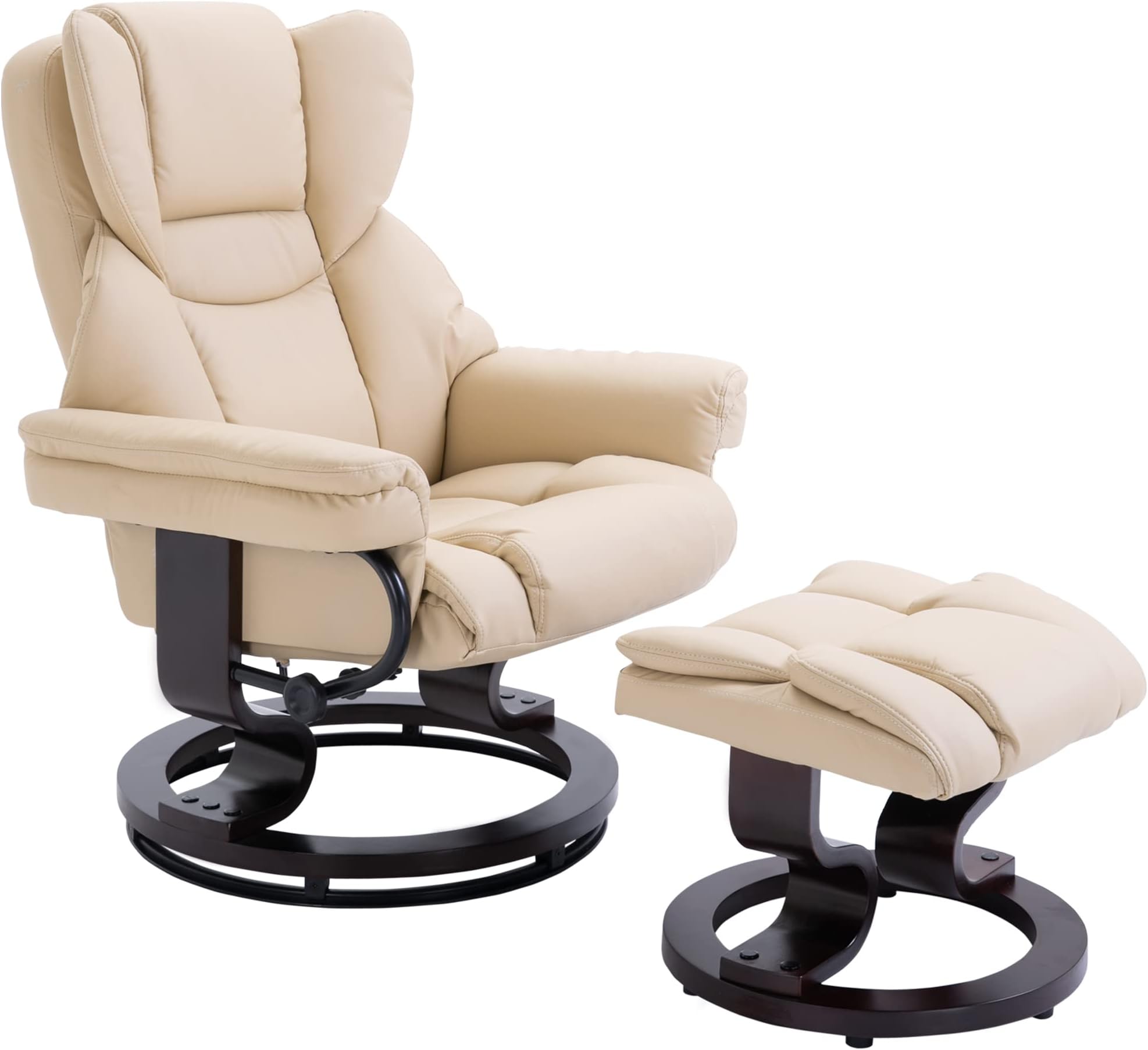 HOMCOM Faux Leather Recliner Chair and Footstool, Swivel Upholstered ...