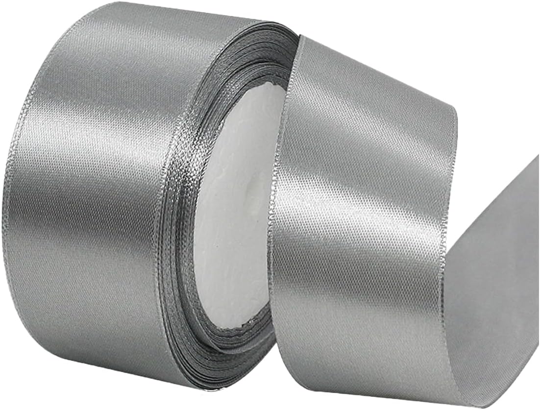 Amazon.com: Silver Ribbon 1-1/2 Inch, 25 Yards Grey Satin Fabric ...