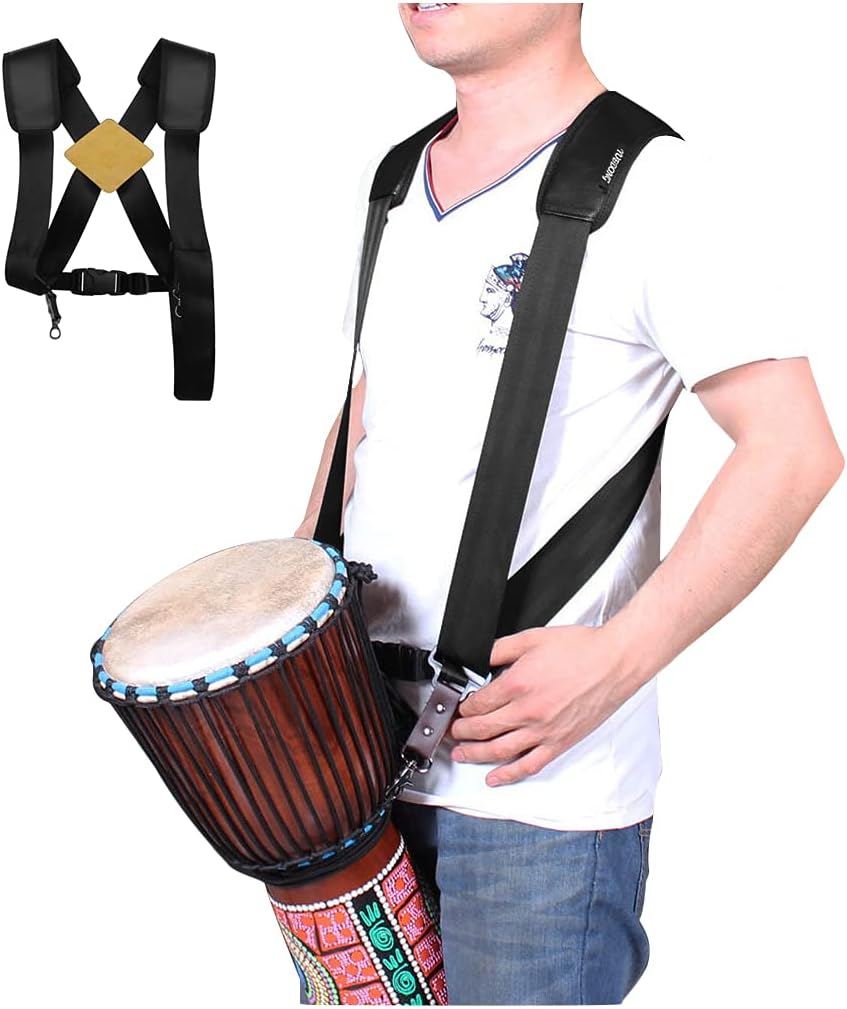 World Rhythm Djembe Drum Harness - Padded Carry Straps Black - Suitable ...