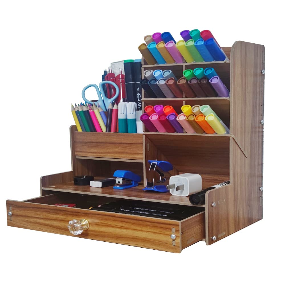 KINVVR Cherry Wood Multifunction Desktop Tidy With Drawers,Office ...