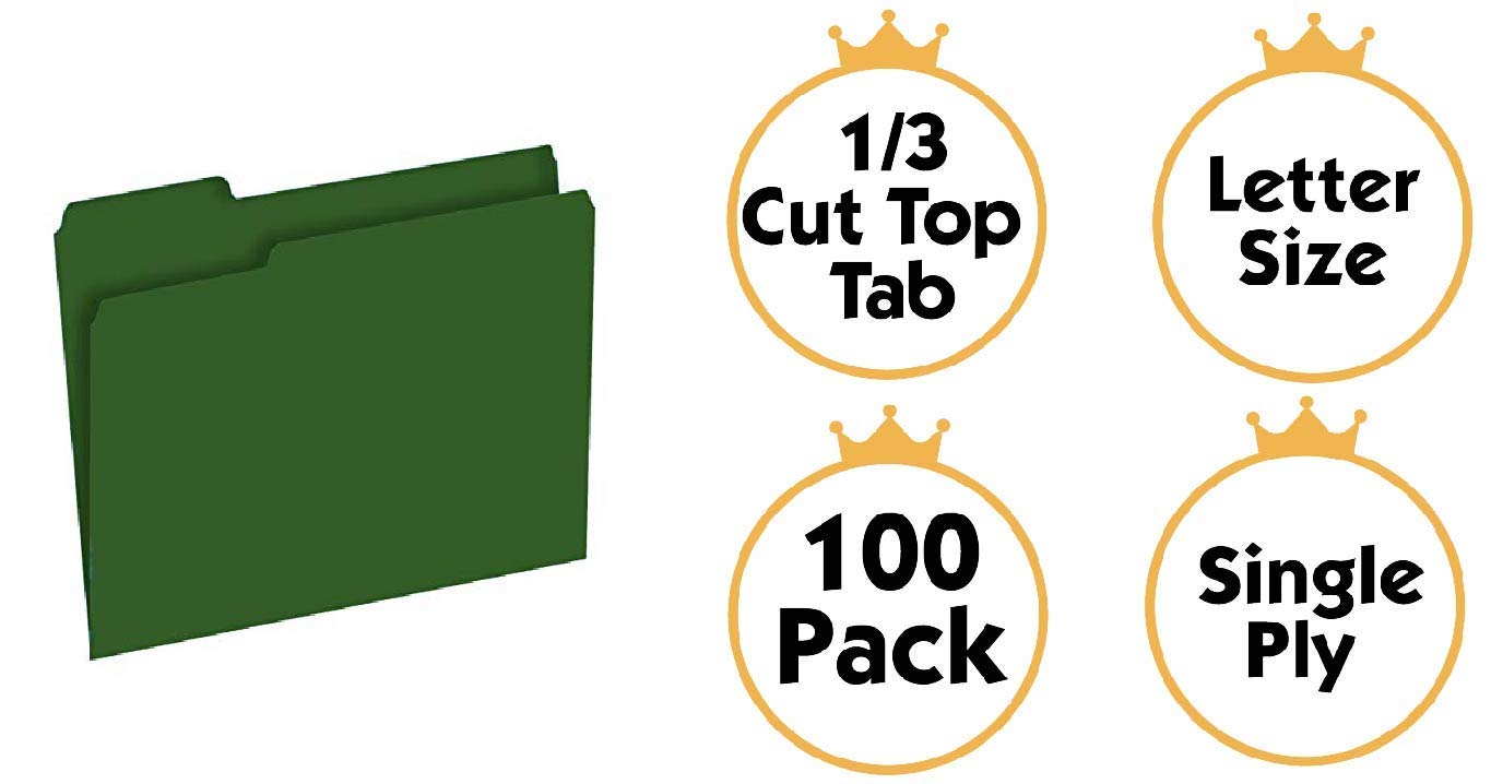Snapklik.com : 1/3 Cut Dark Green File Folders Letter Size - 100 Pack ...