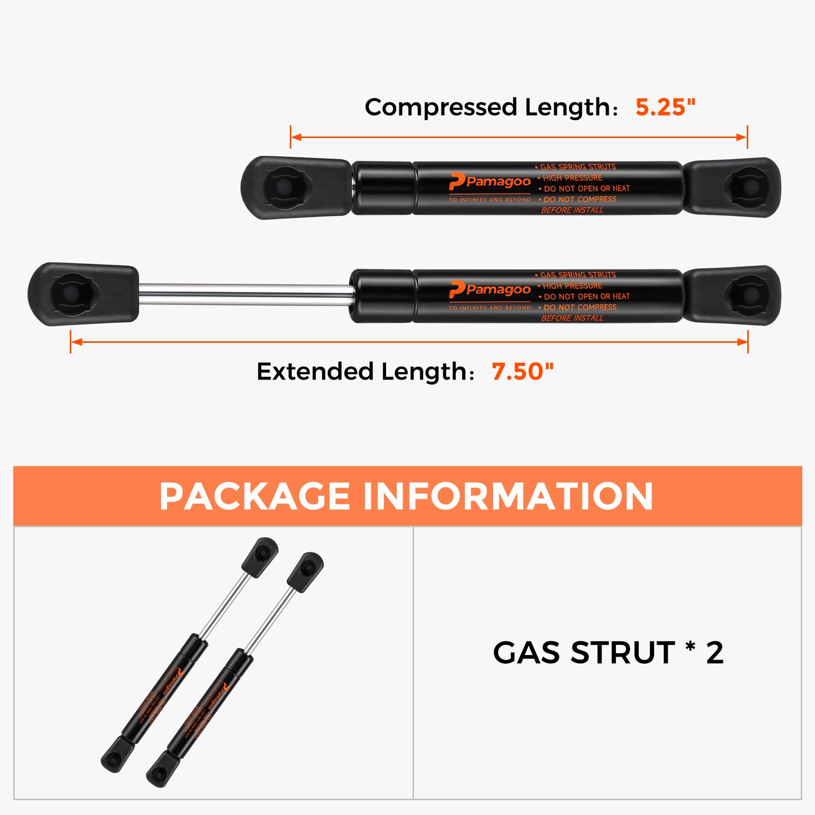 Snapklik.com : PAMAGOO SE075P30 7.5 Inch 30 Lbs 134 N Gas Strut Shock ...