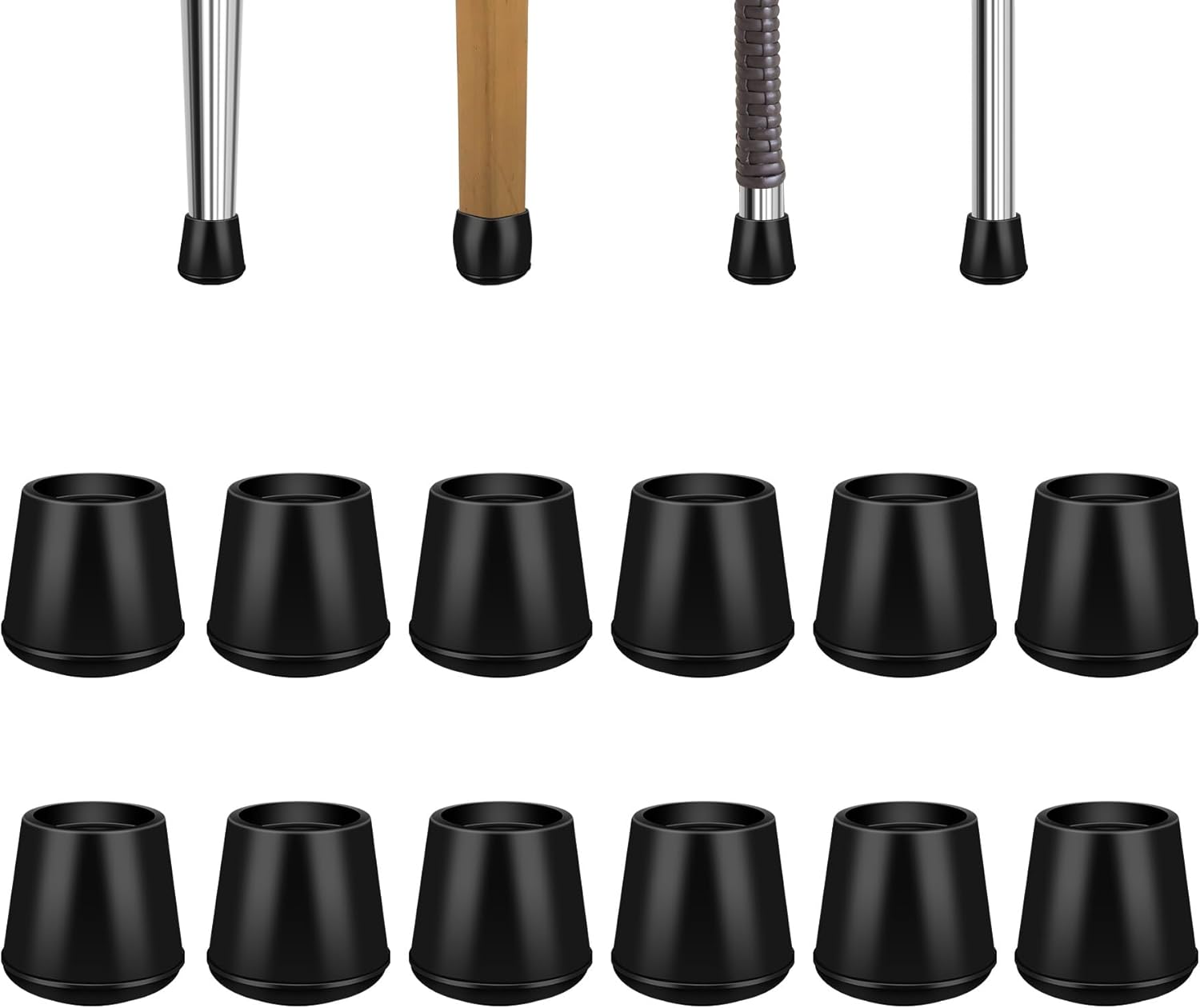 1-1/2” Round Rubber Chair Leg Tips Caps, Chair Leg Floor Protectors ...