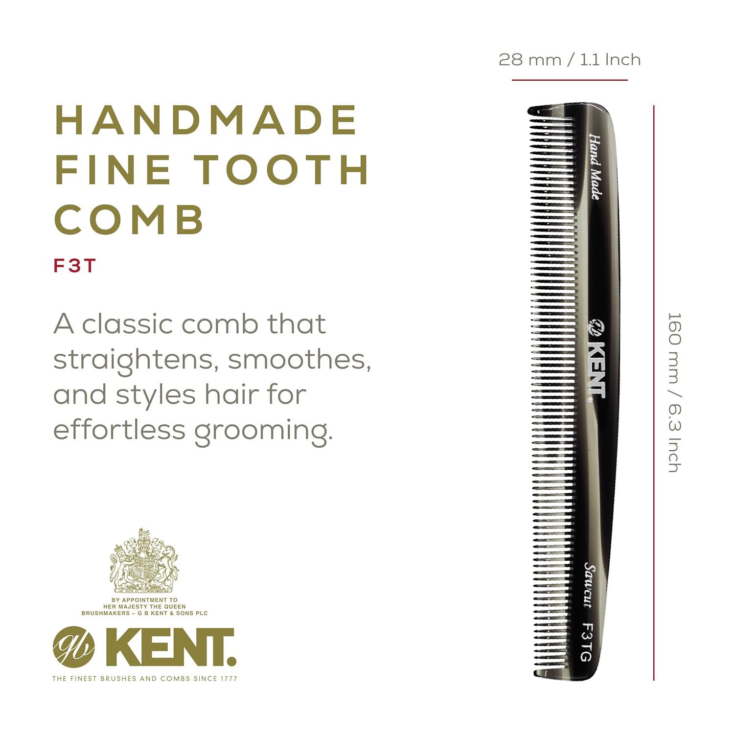 Snapklik.com : Kent F3T Black Graphite Fine Tooth Comb - Hair Parting ...