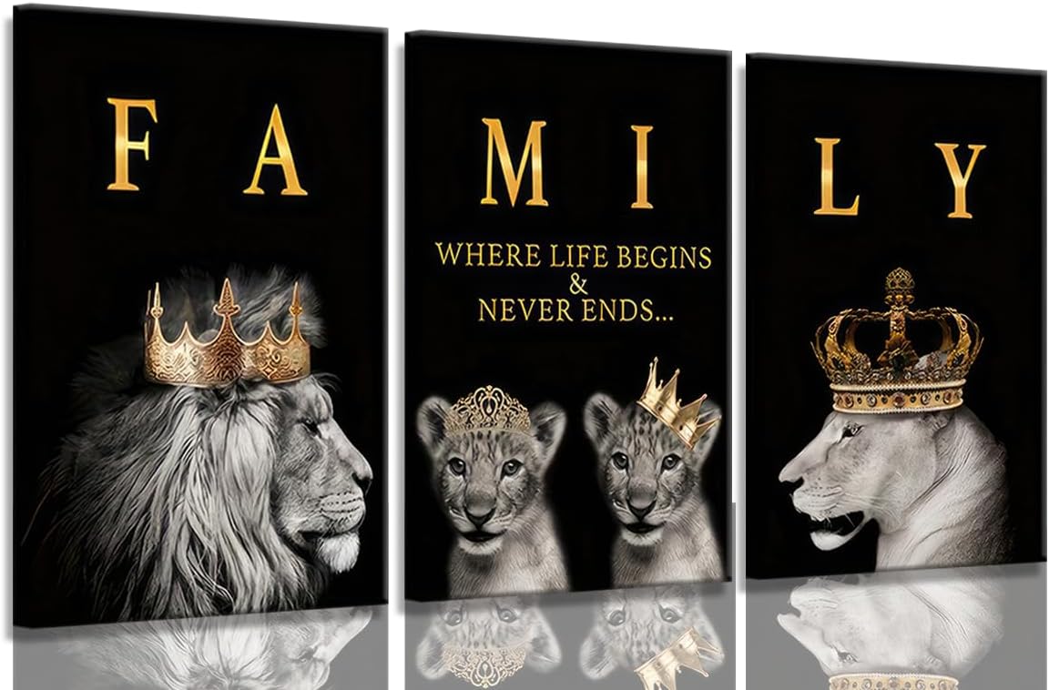 Amazon.com: 3Pcs Framed Lion Family Canvas Wall Art The Lion King and ...