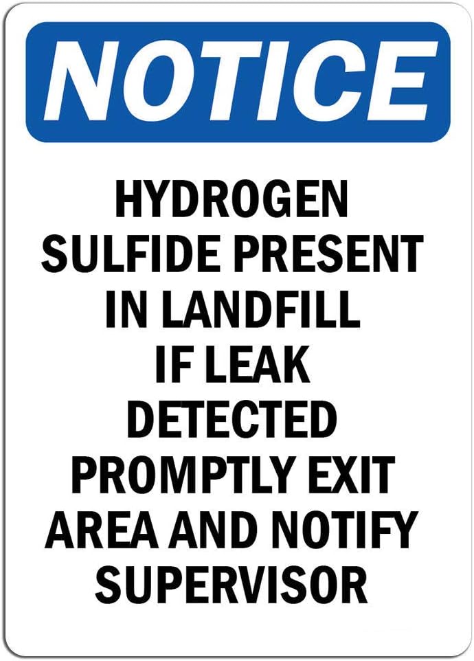 Amazon.com : Notice - Hydrogen Sulfide Present in Landfill If Sign ...