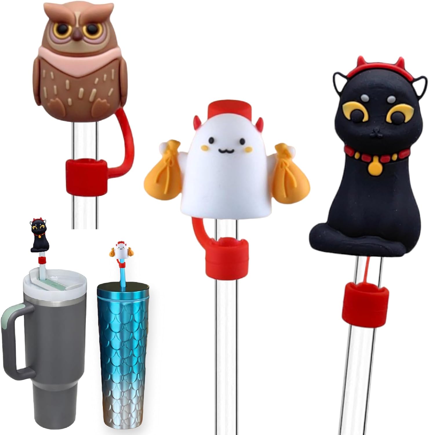 Amazon.com: DYMSUP 3PCS Straw Covers 8mm & 10mm, Cute Cat Straw Topper ...