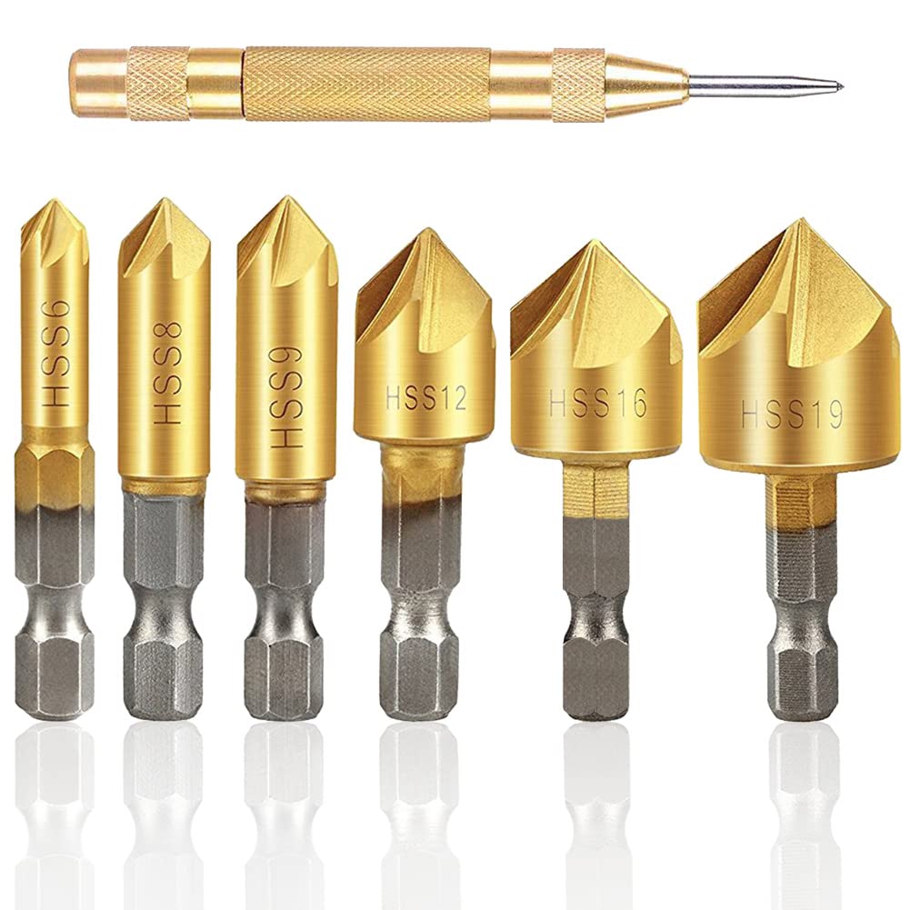 Kigauru 6 Pcs Countersink Drill Bit Set 1/4 Inch Hex Shank 90 Degree ...