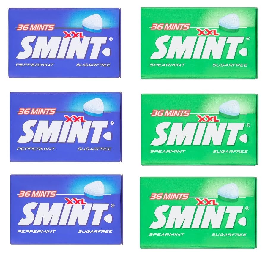 Smint XXL 3 Peppermint and 3 Spearmint Sugarfree Tins (Pack of 6) 36 ...