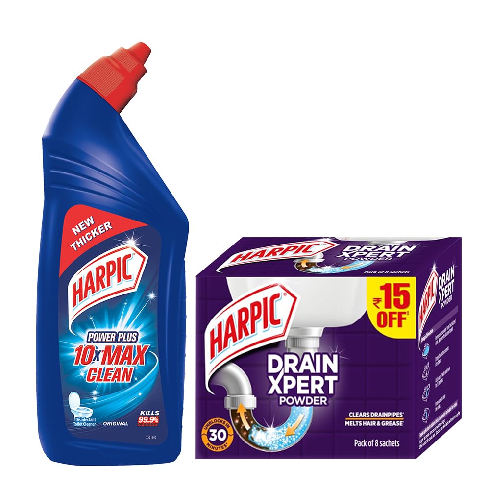 Harpic Powerplus Toilet Cleaner Original, 1 L + Harpic Drain Xpert ...