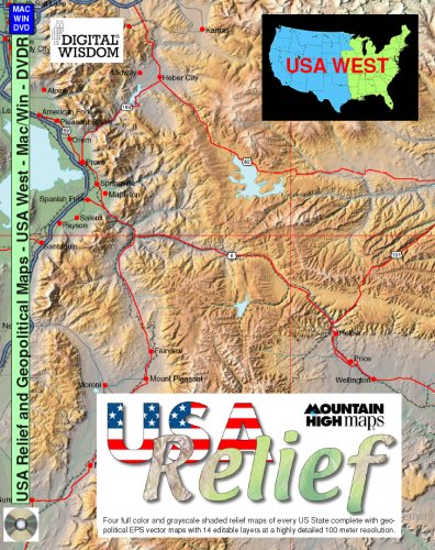 USA Relief Mountain High Maps, Version 4.0: Western States: Wisdom ...