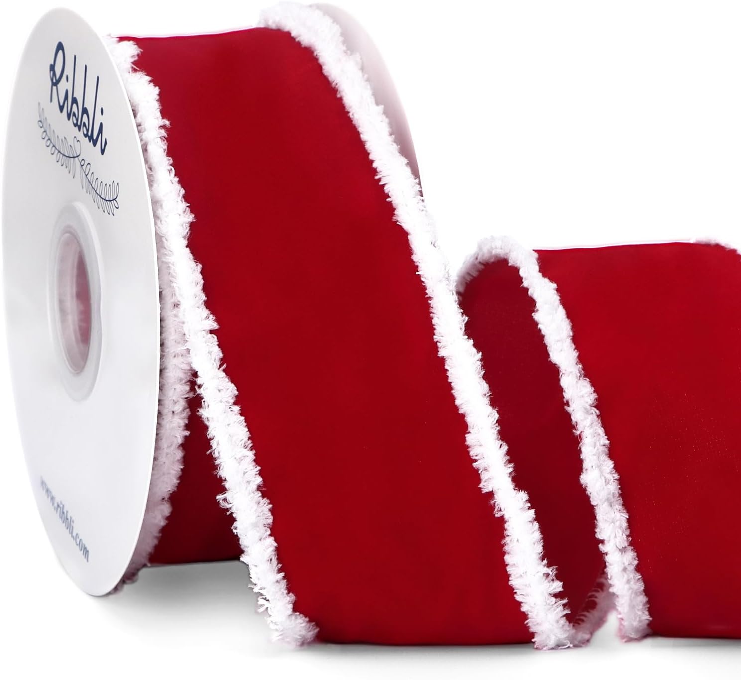 Amazon.com: Ribbli Red Velvet Wired Ribbon with White Snow Drift Edge,2 ...