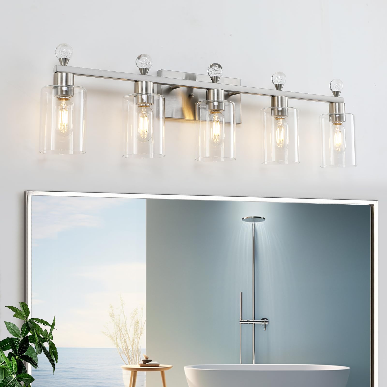 5 Light Bathroom Light Fixtures, Brushed Nickel Bathroom Vanity Light ...
