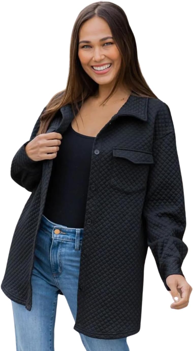 Tickled Teal Women Quilted Shacket Casual Lightweight Long Sleeve ...