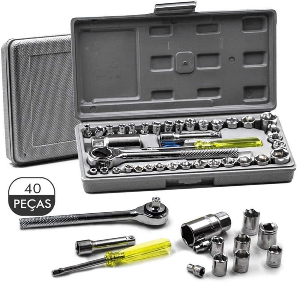 Jogo De Chave Soquete Sextavado Catraca Com 40 peças Conjunto Maleta ...