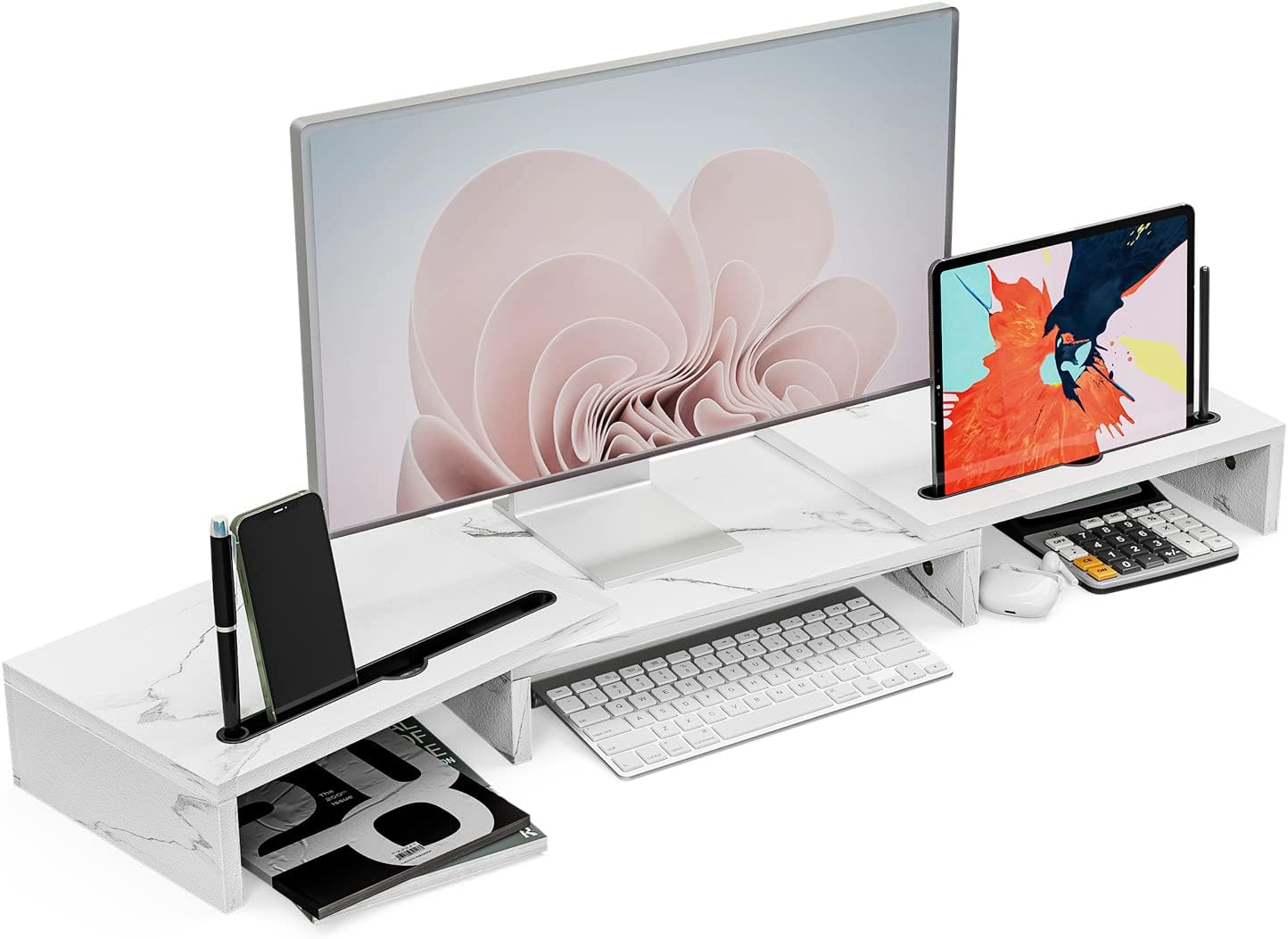 Amazon.com: Zimilar Dual Glass Monitor Stand Riser, 3-Shelf Tempered ...