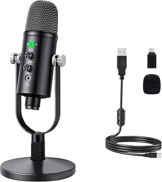 Amazon.com: Delarbeaden USB Microphone Metal Condenser Mic:Plug&Play ...