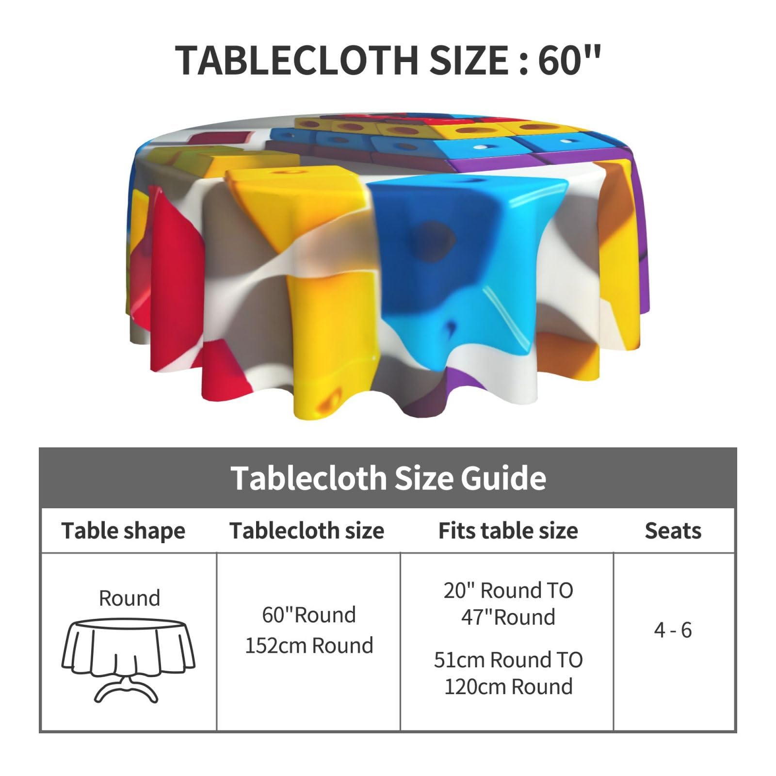 Snapklik.com : STejar Colorful Building Blocks Round Tablecloth 60 Inch ...