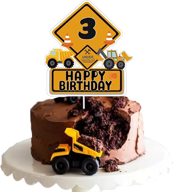 Amazon.com: Construction 3rd Birthday Cake Toppers ,Boy and Girl ...