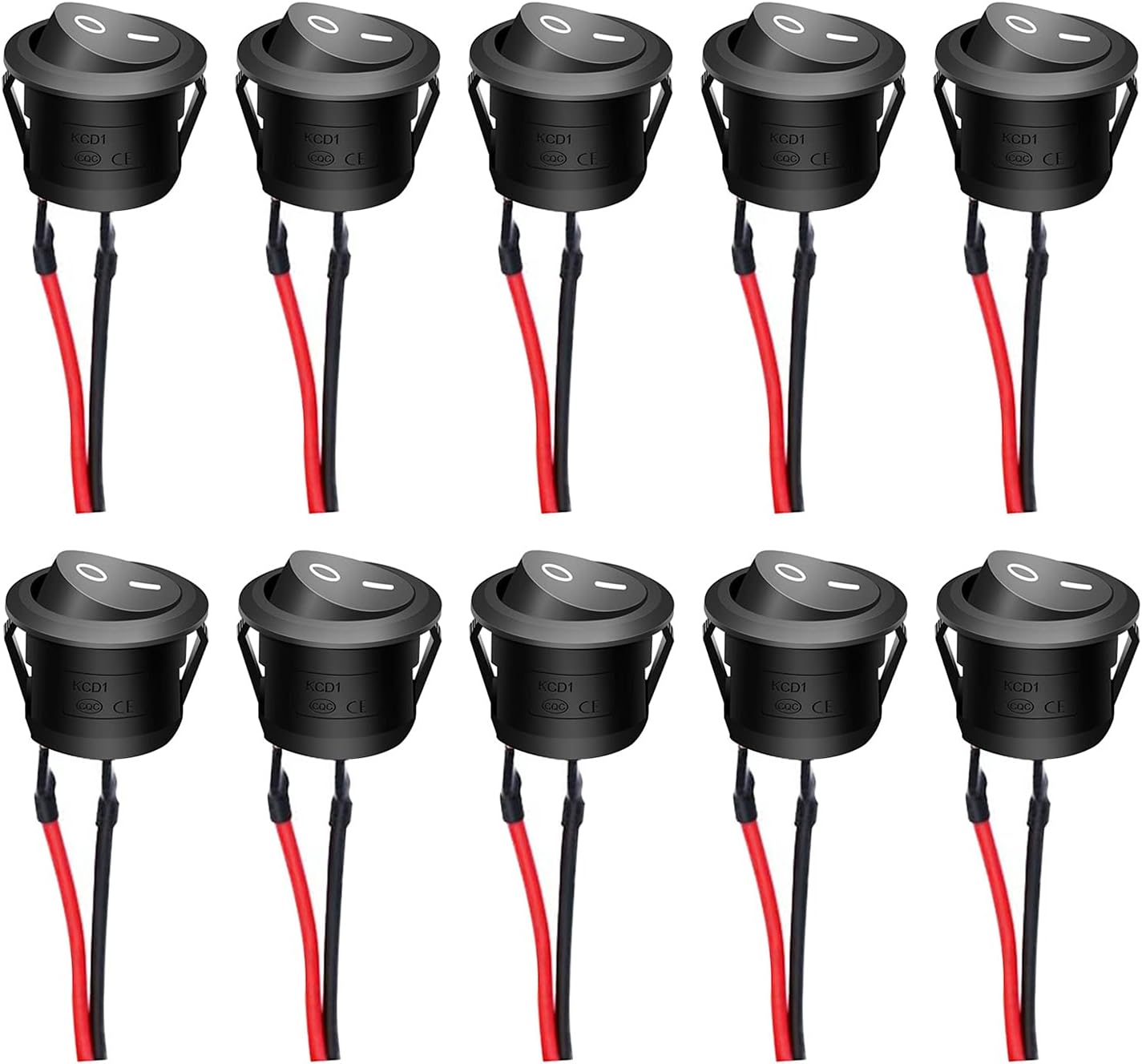 Twidec/10Pcs 12V Round Rocker Switch AC 6A/250V 10A/125V SPST 2 Pin 2 ...