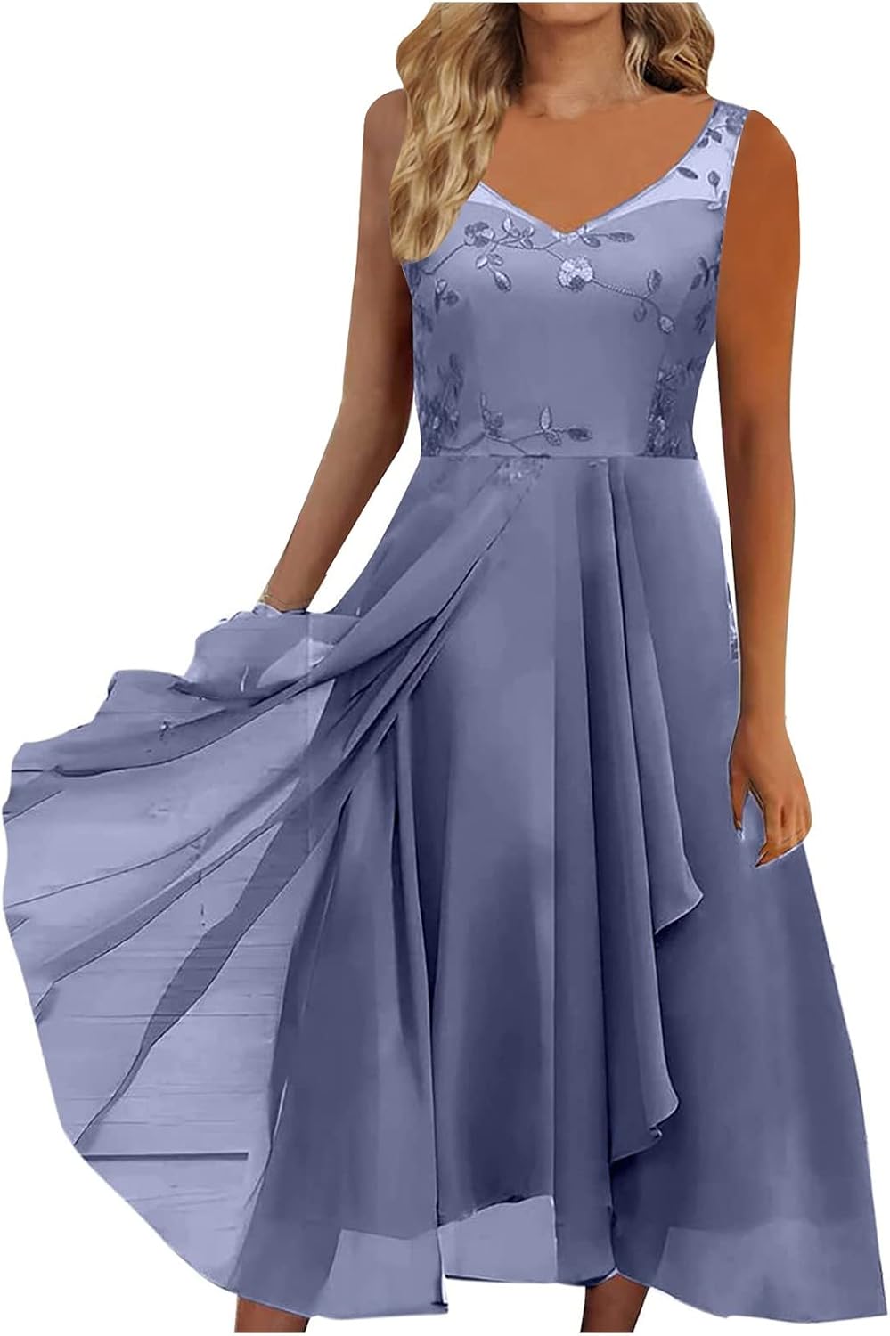 Sexy Kleid Damen Spitze Patchwork Chiffon Ärmellos A-Linie Kleider Hohe ...