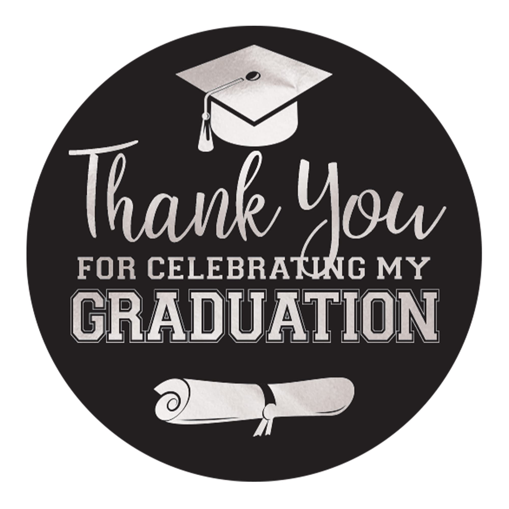 Amazon.com : Black and Silver Graduation Thank You Favor Labels ...