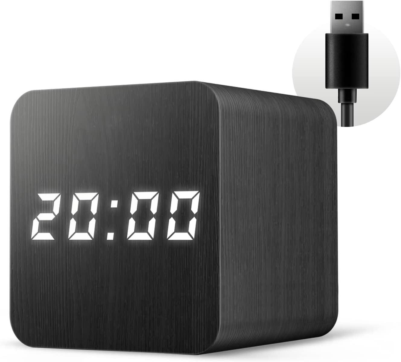Baytion LED Digital Alarm Clock, Square Table Clock Mini Bedside Clock ...