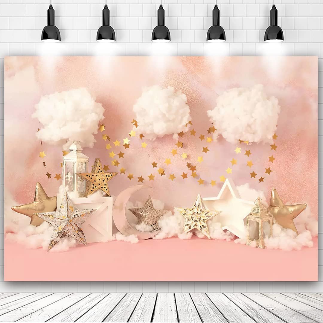 Amazon.com : 7x5ft Gold Twinkle Star Pink Photo Backdrop for Girl Kids ...