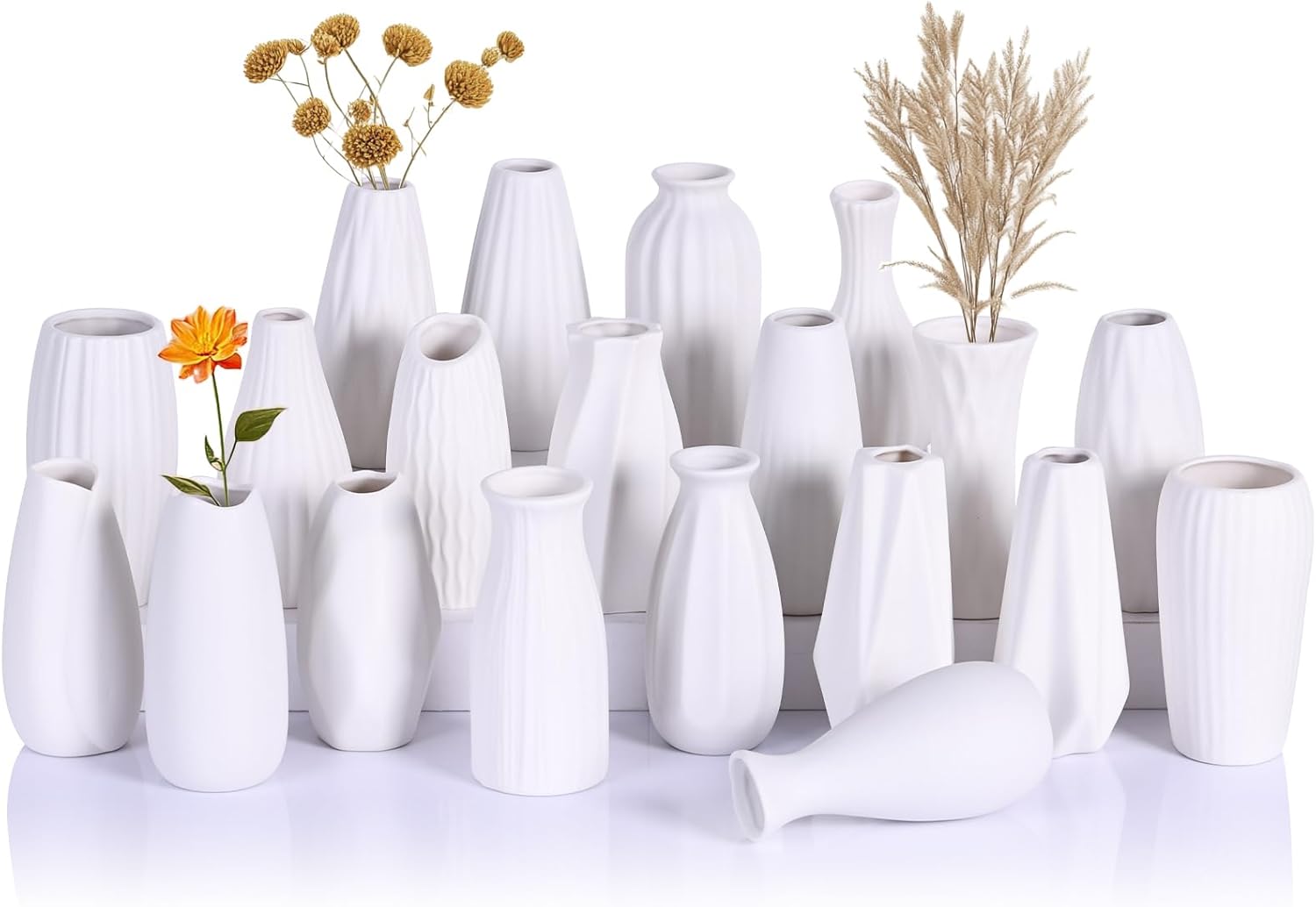 Amazon.com: LCCCK Small White Vase Set of 20 for Table Centerpiece, Ceramic White Bud Vases ...