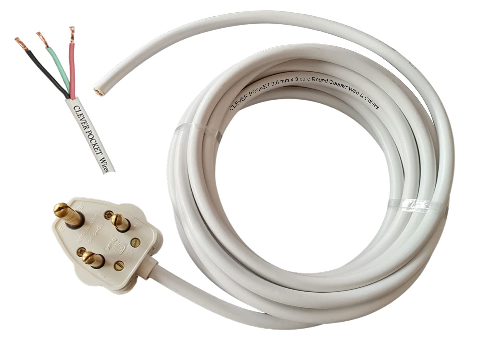 Buy CLEVER POCKET® (2.5mm x 3 Core) Wire with 16 amp 3 Pin Plug Top ...