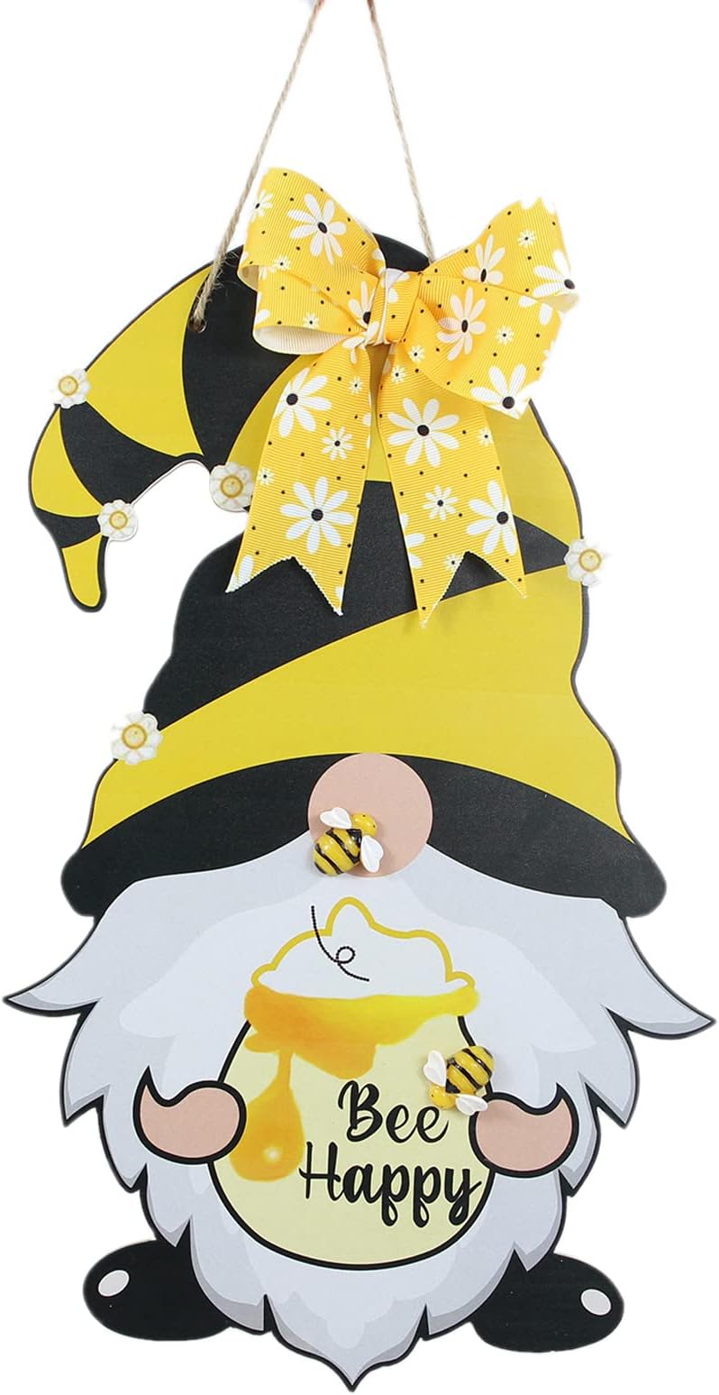 Amazon.com: Bumble Bee Gnomes Door Hanging Sign, Bee Happy Spring ...