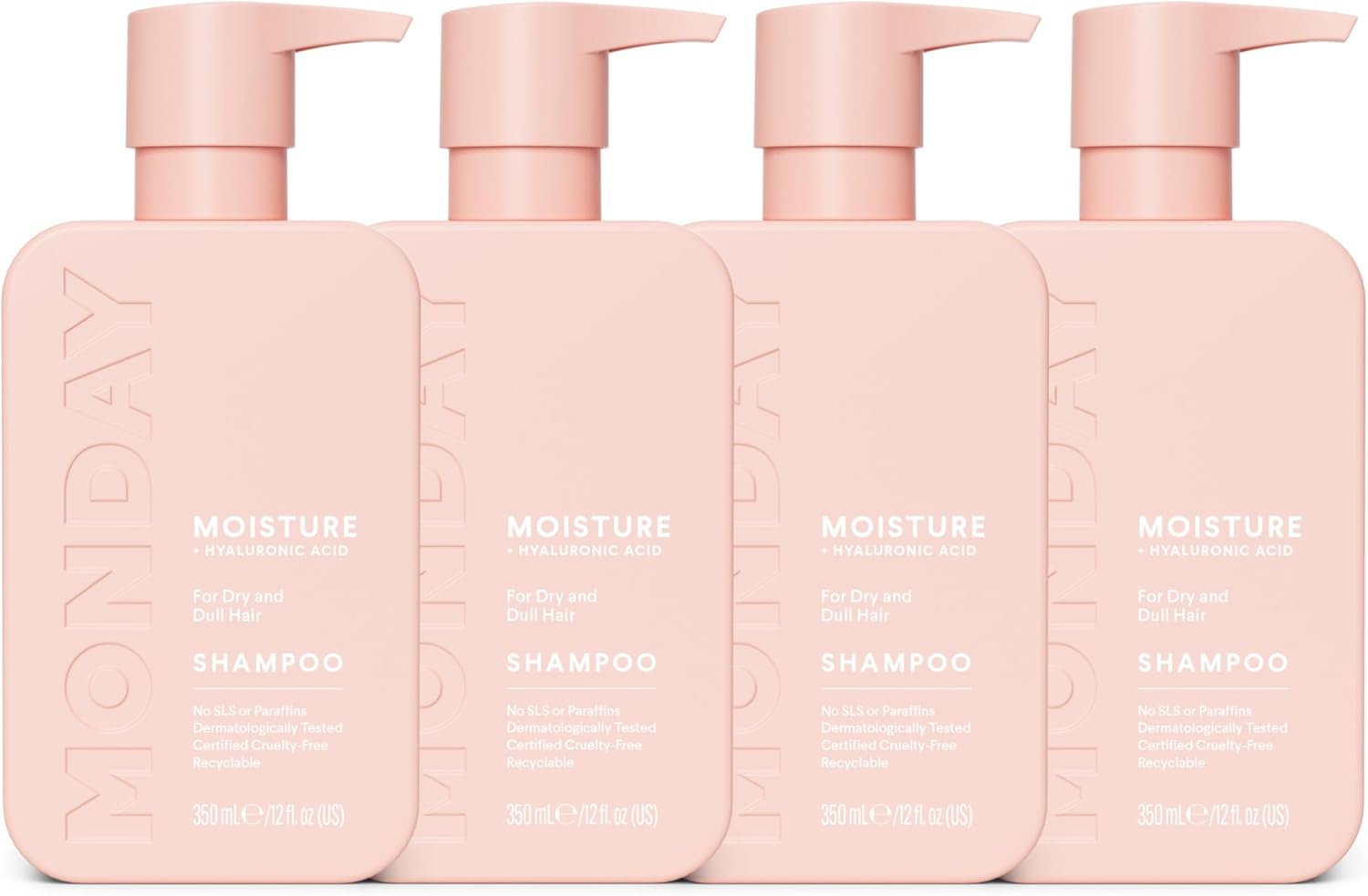 MONDAY Haircare 4 x 350 ml MOISTURE Shampoo with Hyaluronic Acid & Shea ...