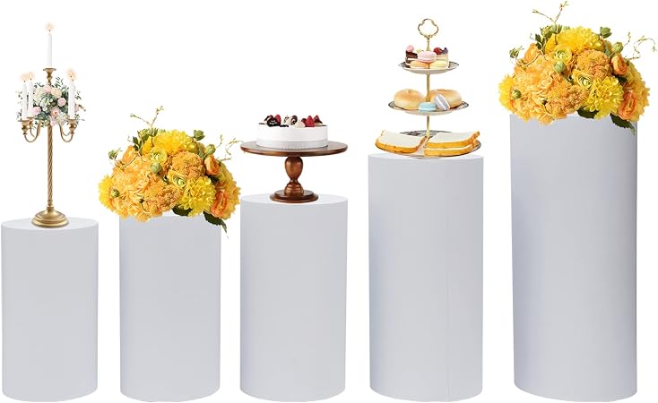 Amazon.com: kangten 5pc Cylinder Pedestal Stands, White Large Round ...
