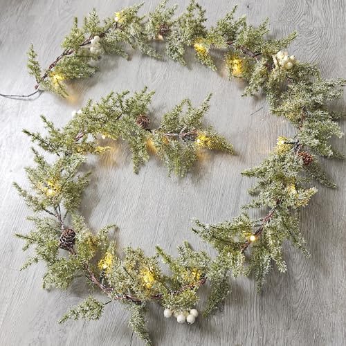Amazon.com: 9FT Christmas Garland with Lights, Evergreen Tinsel Garland ...