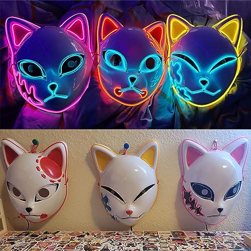 Infinity Gauntlet Demon Slayer Fox LED Light-Up Mask with Scar Demon ...