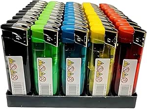 BML 50 Pack Refillable Electronic Lighters Child Safe Adjustable Flame ...