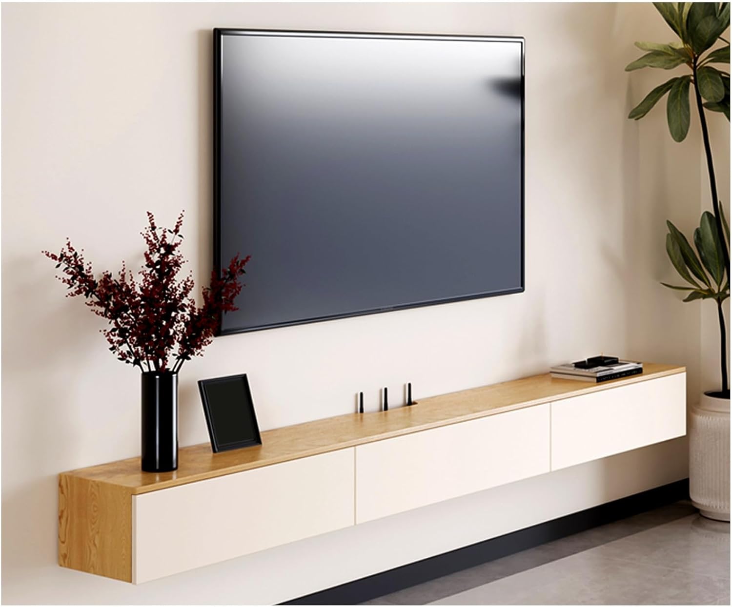 AIVANOTO Solid Wood Floating TV Stand, Wall-Mounted Media Console With ...