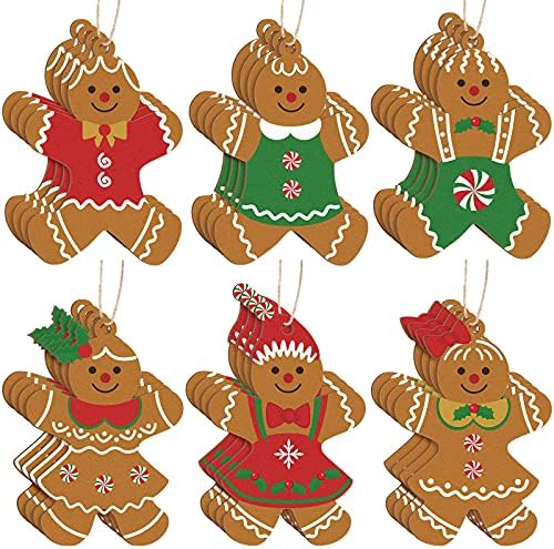 Amazon.com: 24 Pieces Gingerbread Man Christmas Ornaments Wooden ...
