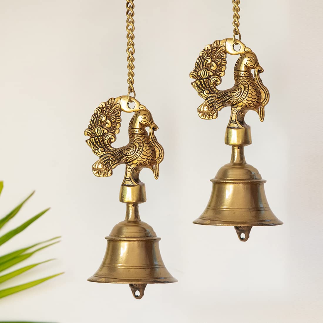 ExclusiveLane 'Peacock' Brass Decorative Hanging Bells for Home ...