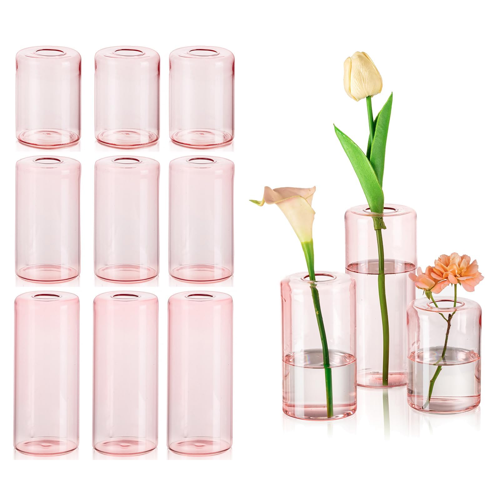 Amazon.com: Glasseam Small Pink Bud Vase: Mini Modern Glass Vase Set of ...