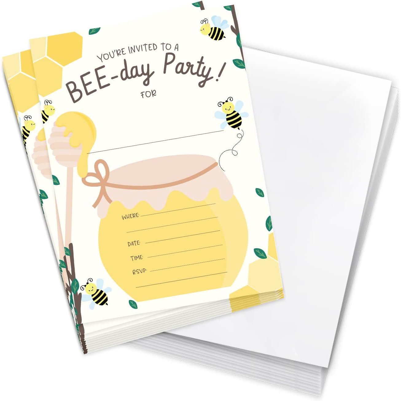 Amazon.com : REWIDPARTY Cute Bee Birthday Party Invitations with ...