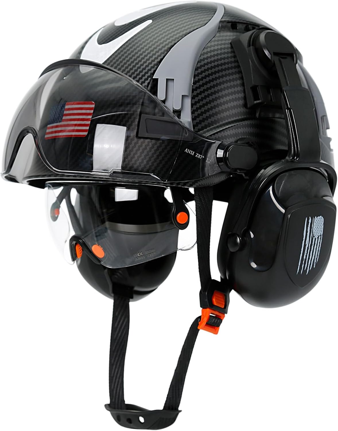 Aolamegs Safe Black Carbon Fiber Hard Hat with Dual Visor and Hearing ...