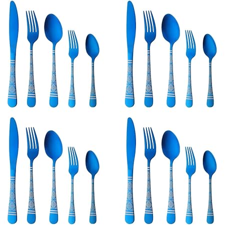 Amazon.com | Bisda Blue Silverware Set, 20 Piece Premium 18/8 Stainless ...