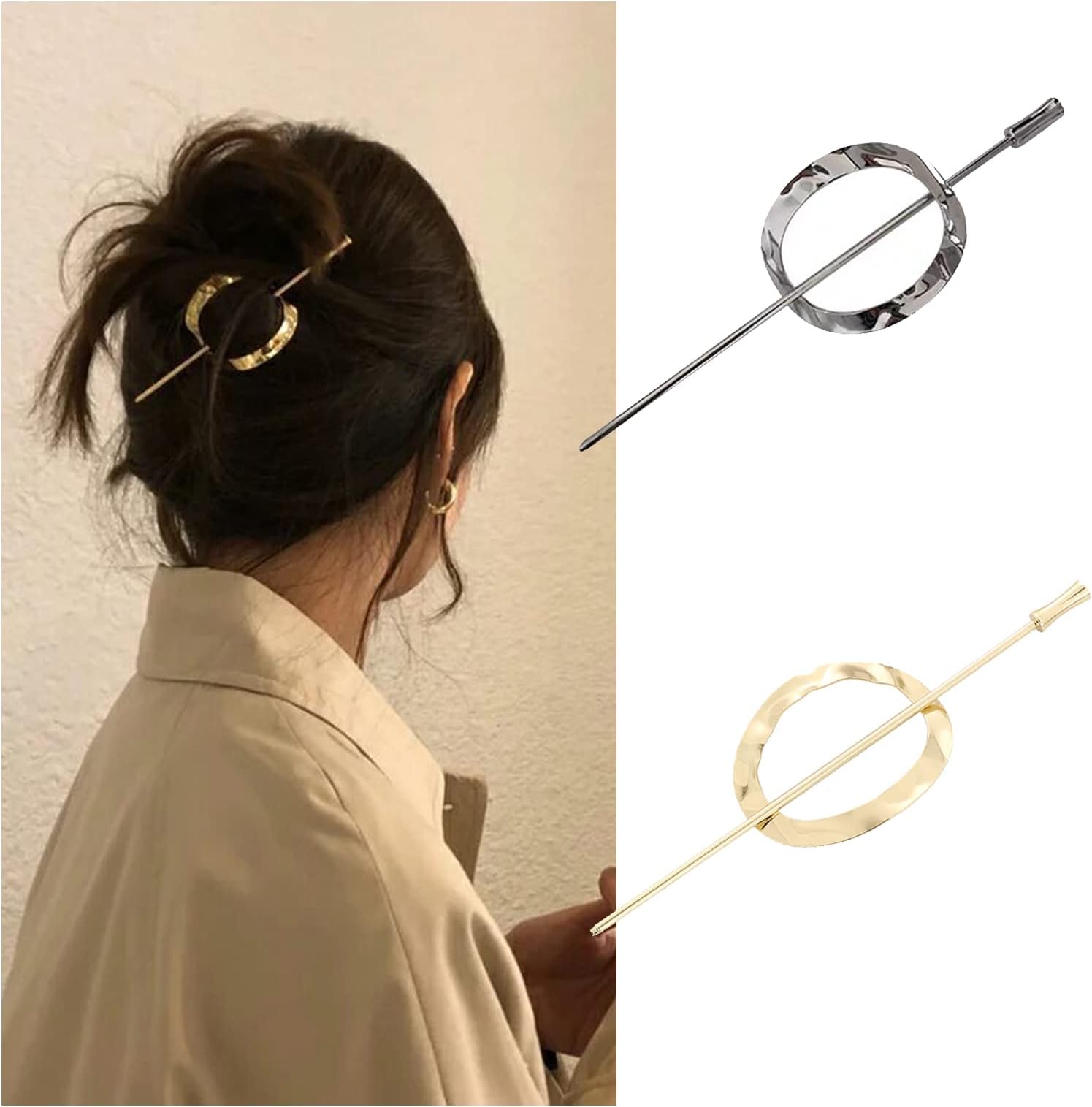 Amazon.com : Iaceble Minimalist Hollow Metal Circle Hair Slide, Gold ...