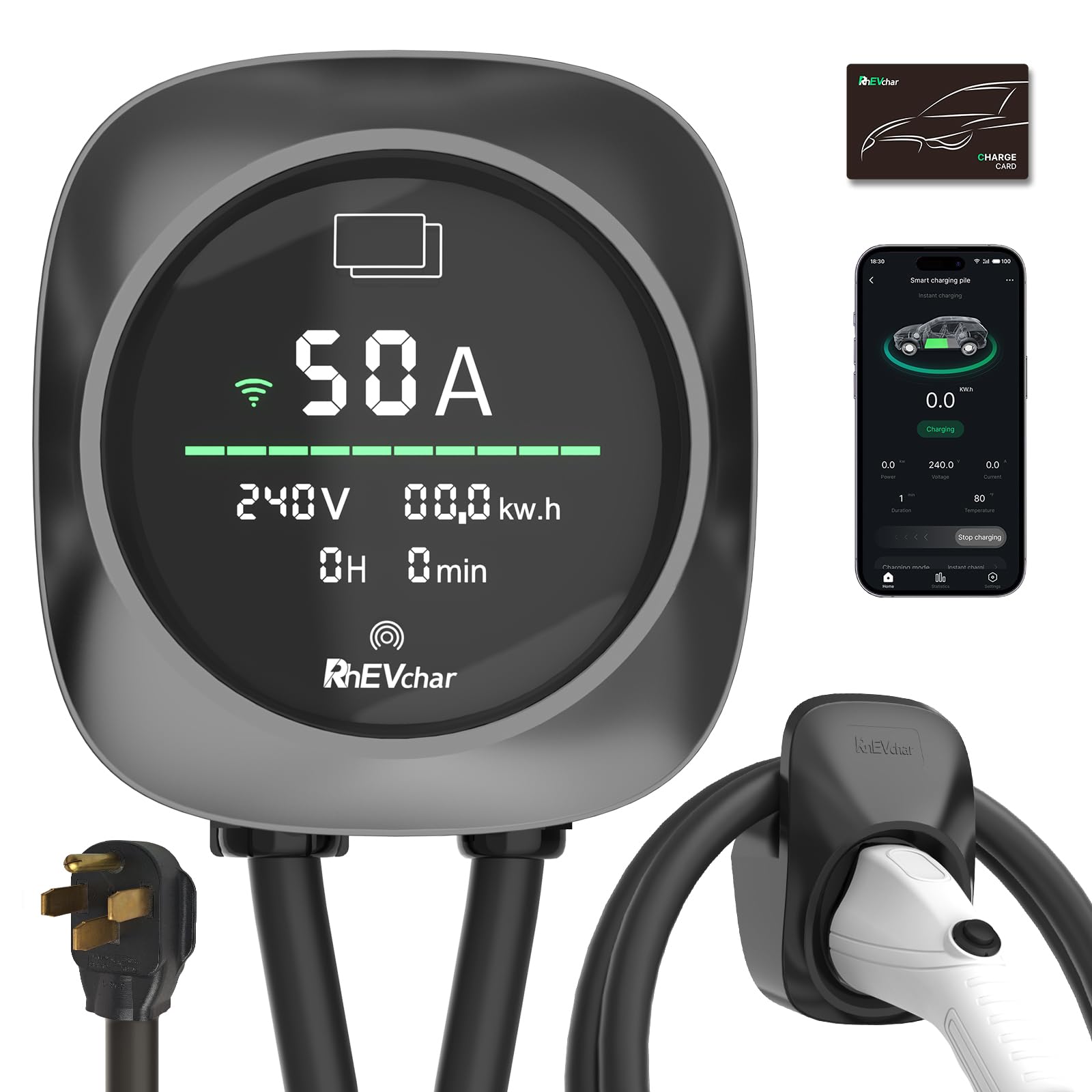 Amazon.com: RhEVchar EV Charger 50 Amps, Smart Screen Level 2 Charging ...