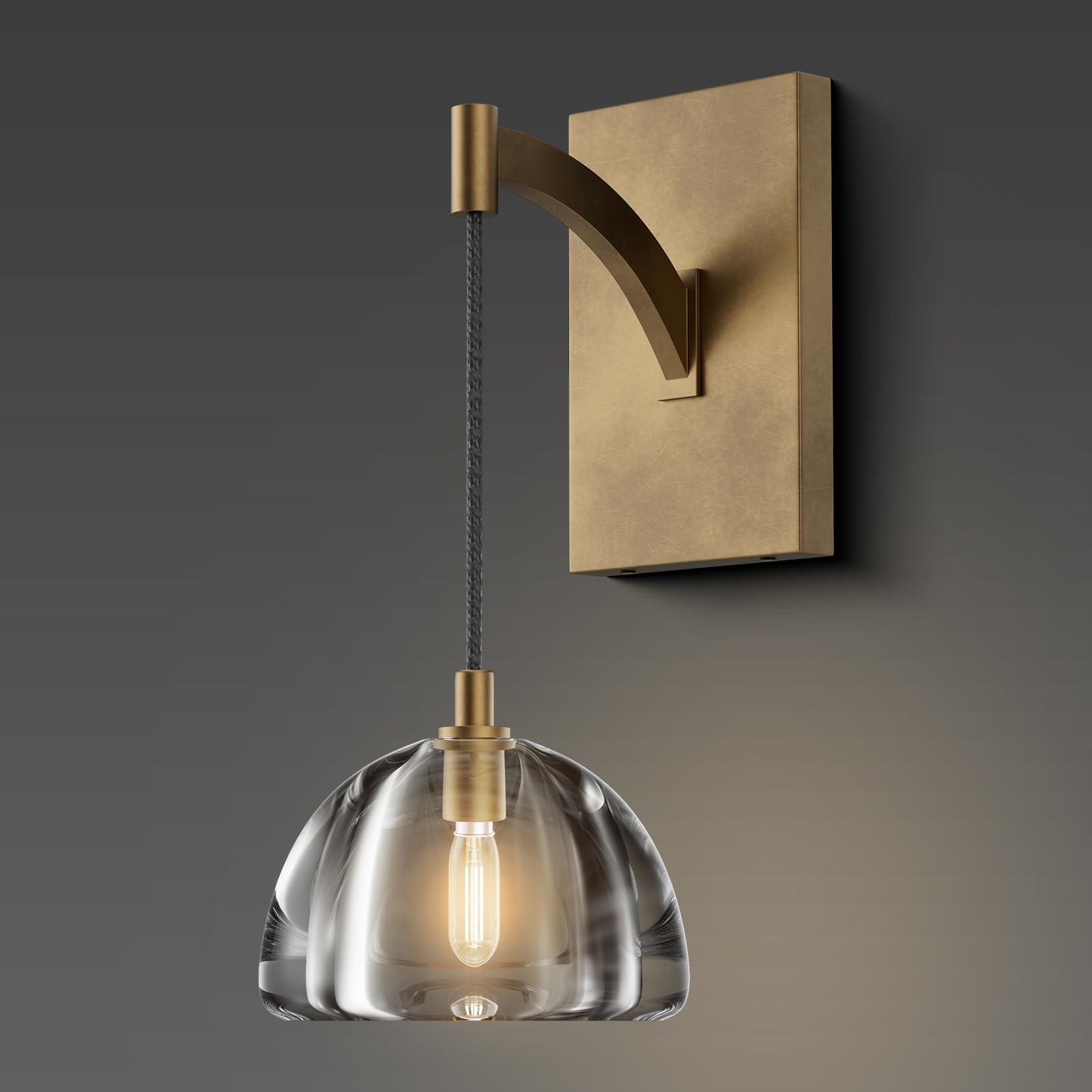 Plsintly Hemisphere Crystal Modern Wall Sconce, Brass Wall Lamp, Gold ...