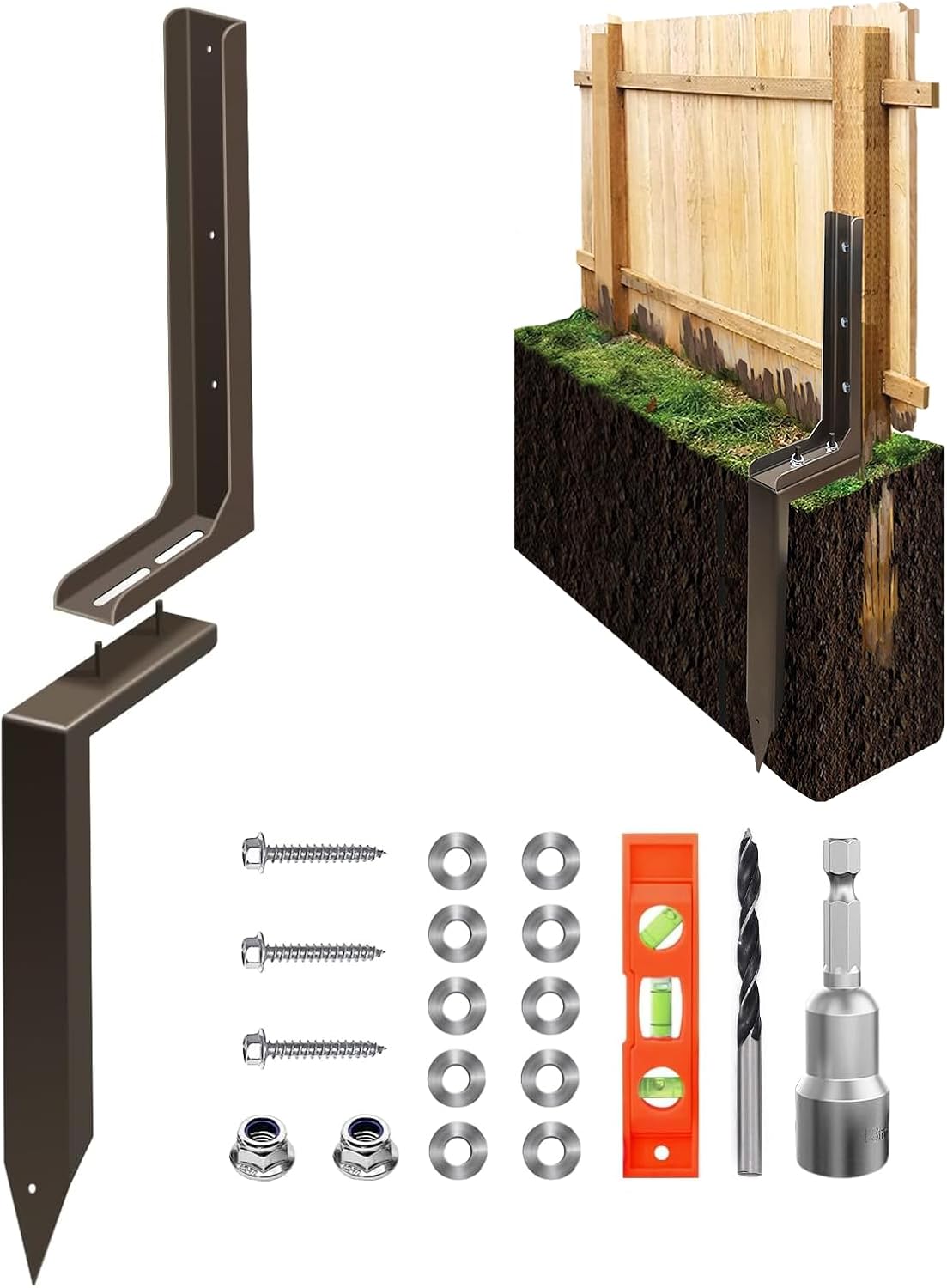 Amazon.com : Rotten Leaning Fence Post Repair Kit Adjustable Angle ...